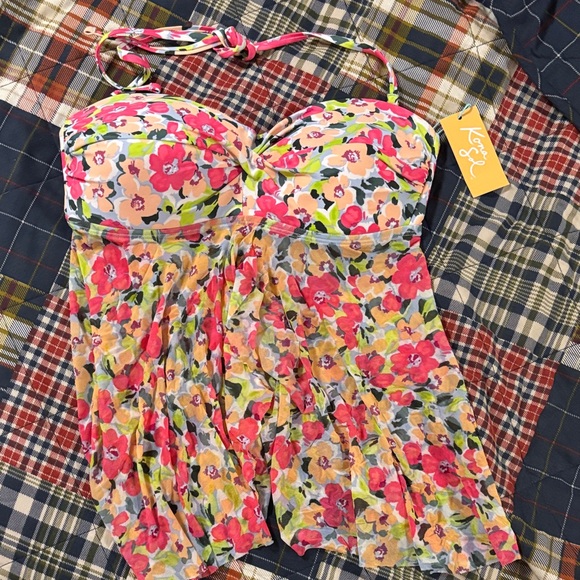 Kona Sol | Swim | Kona Sol Floral Swimwear With Pink And Red Accents ...